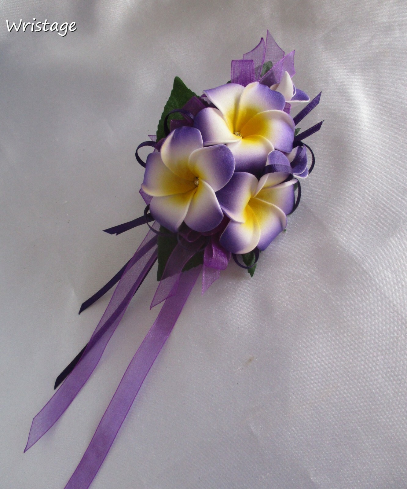 Wrist Corsage + Buttonhole set artificial white / lemon frangipani ...
