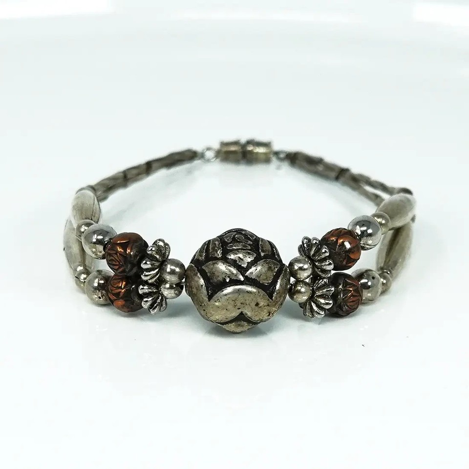 Bracelet Silver Plated Rosebud Beads Twisted Bugle Spaghetti Bead | eBay UK