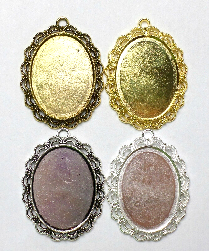 4 of 40x30mm Shiny Gold Victorian with Lacey Oval Edge Ribbon Pendant ...