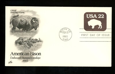 US FDC #U608 Artcraft 1985 Bison SD American Bison Buffalo Tatanka ...