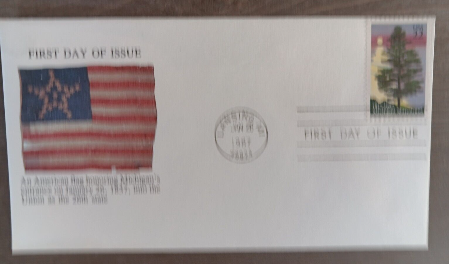 MICHIGAN STATEHOOD 1837-1987 american flag 26 stars 1837 CACHET FDC ...