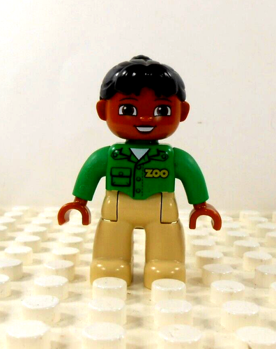 Lego Duplo Figure African American Woman Zoo Keeper black hair green ...