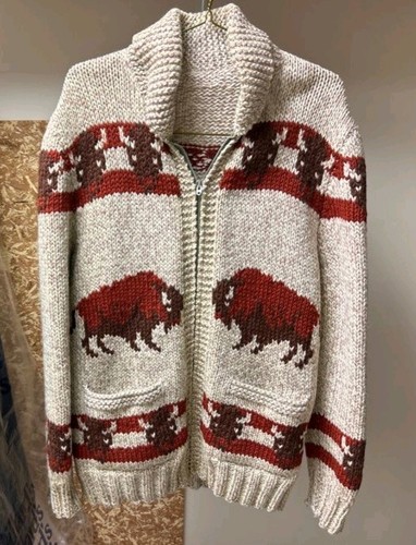 Vintage Bison Buffalo Cowichan Hand Knit Button Up Sweater Size XL | eBay