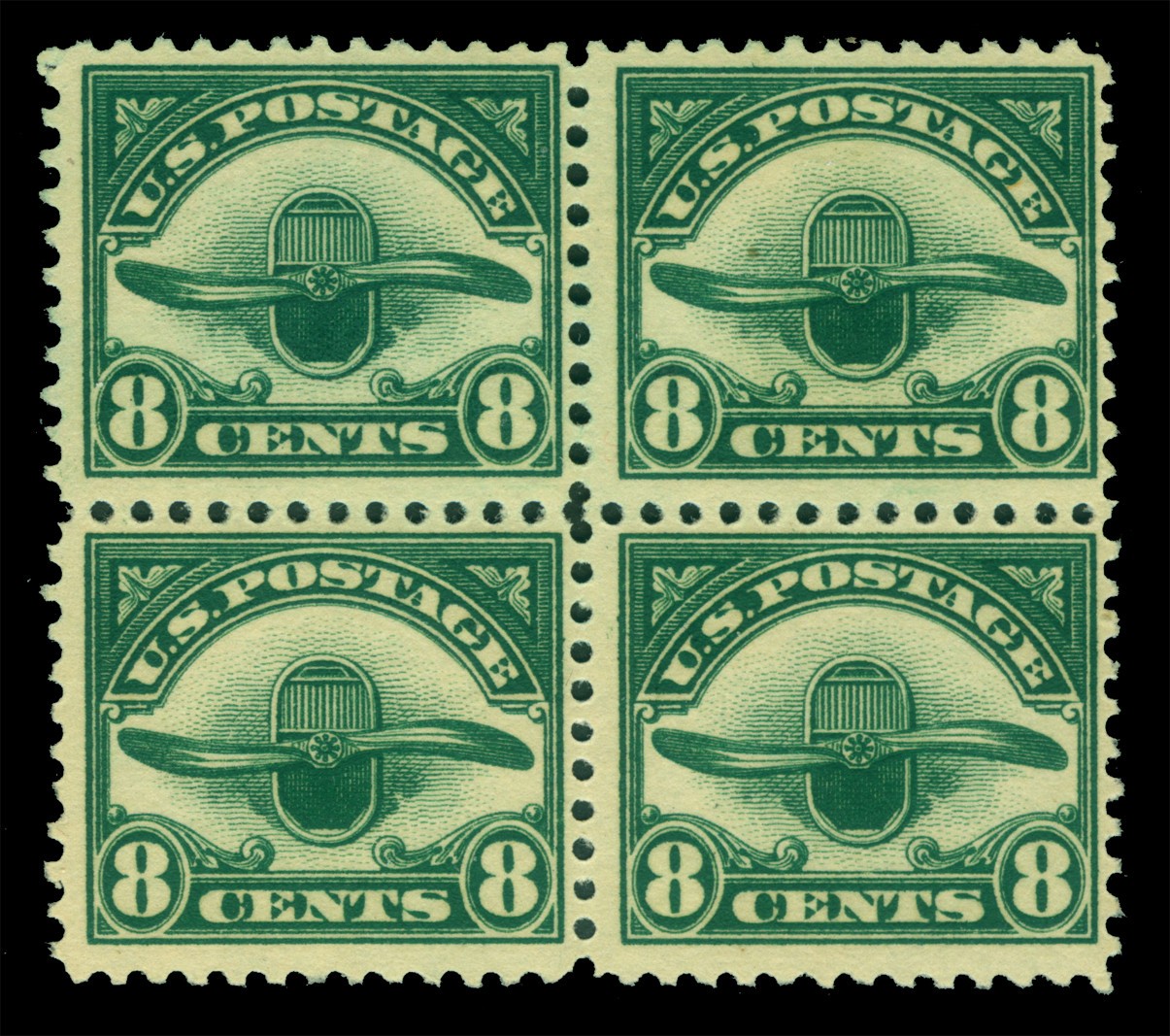 US 1923 AIRMAIL - Propeller 8c dark green Scott # C4 mint MNH VF block ...
