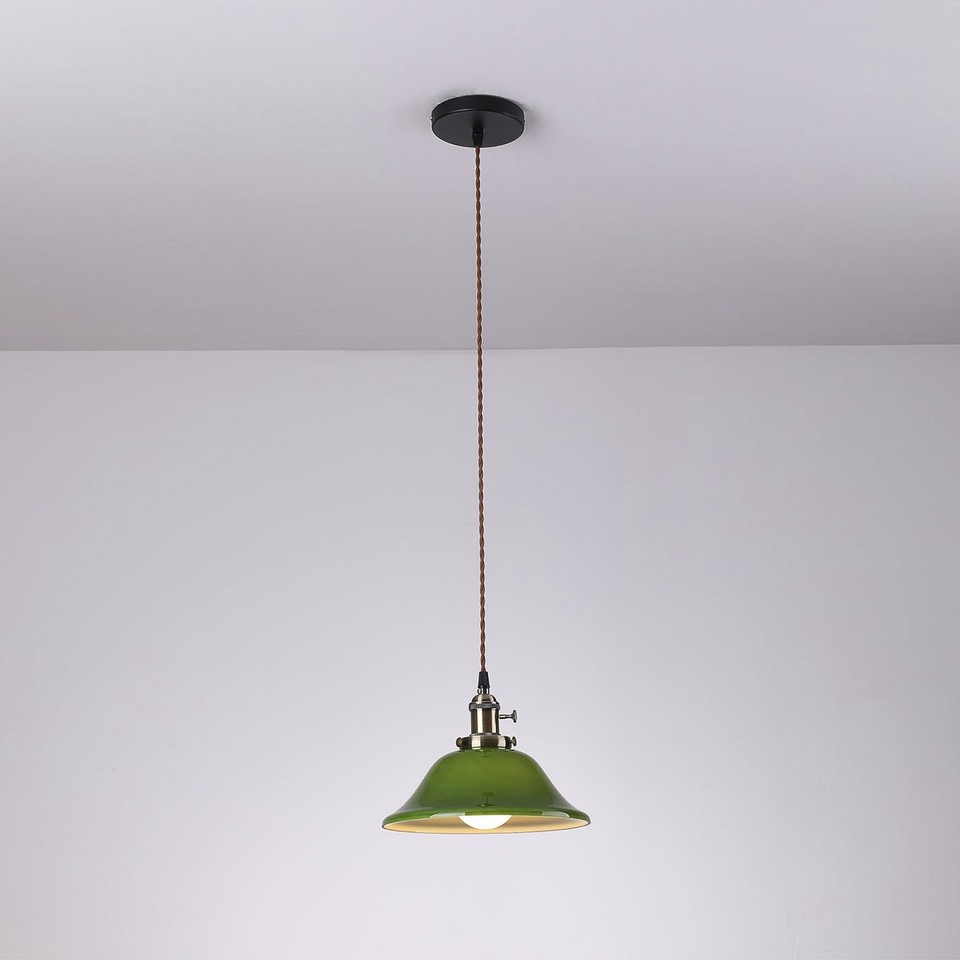 Vintage Industrial Pendant Light with Green Glass Lamp Shade - Gaming ...