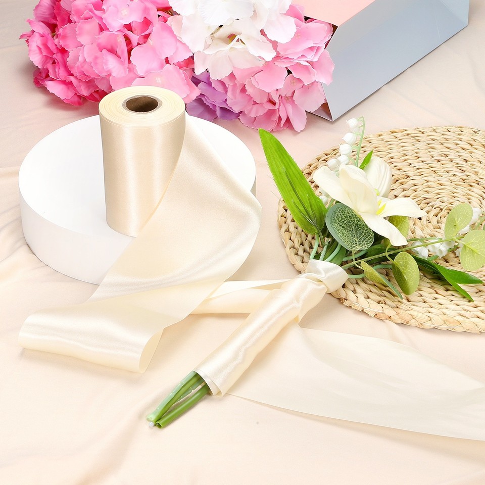 4 Inch Wide Satin Ribbon, 22 Yards Single Face Solid Ribbon, Gray Pink ...