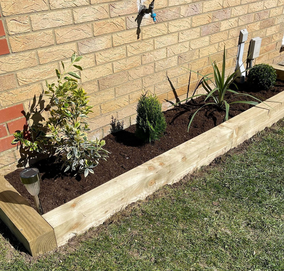 3 x Treated Timber Garden Sleeper - Garden Edging - 100 x 150 x 1200mm ...