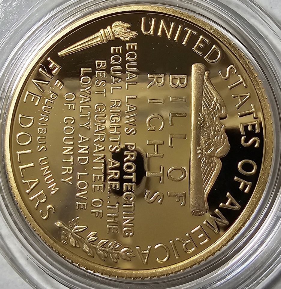 1993 W Liberty James Madison Bill Of Rights Proof Commemorative $5 Gold ...