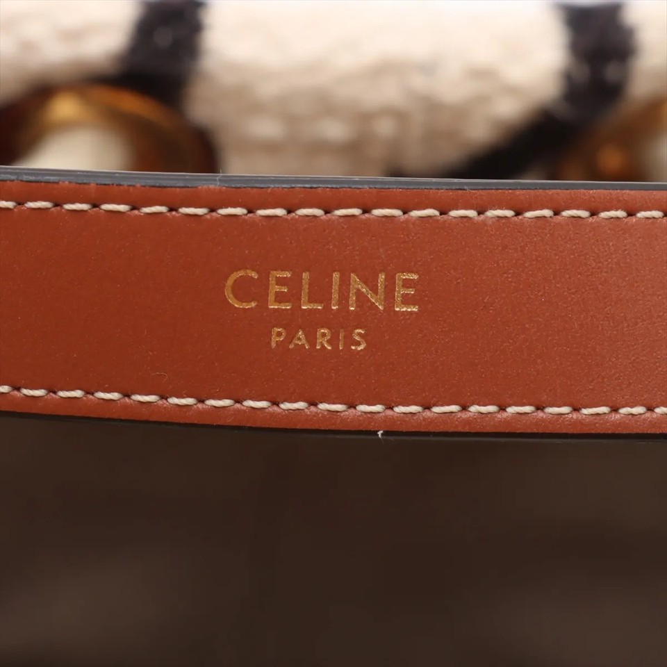 Celine teen drawstring cotton x leather Hand bag white x brown | eBay UK