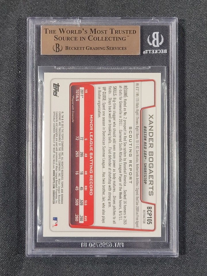 2012 Bowman Blue Wave Xander Bogaerts 1st Bowman #BCP105 Graded BGS 9.5 ...