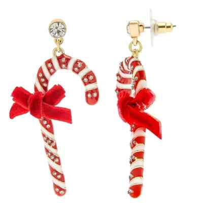 Celebrate Together Candy Cane with Stones & Bow Drop Earrings Christmas ...