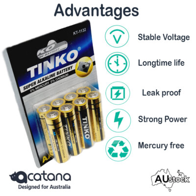 8x AA Alkaline Battery Batteries 1.5v LR6 Tinko Super for Monitor ...