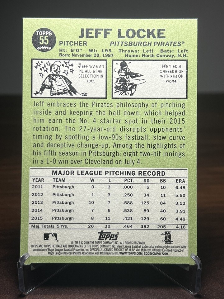 Jeff Locke Signed Autographed 2016 Topps Heritage Baseball Card #55 ...