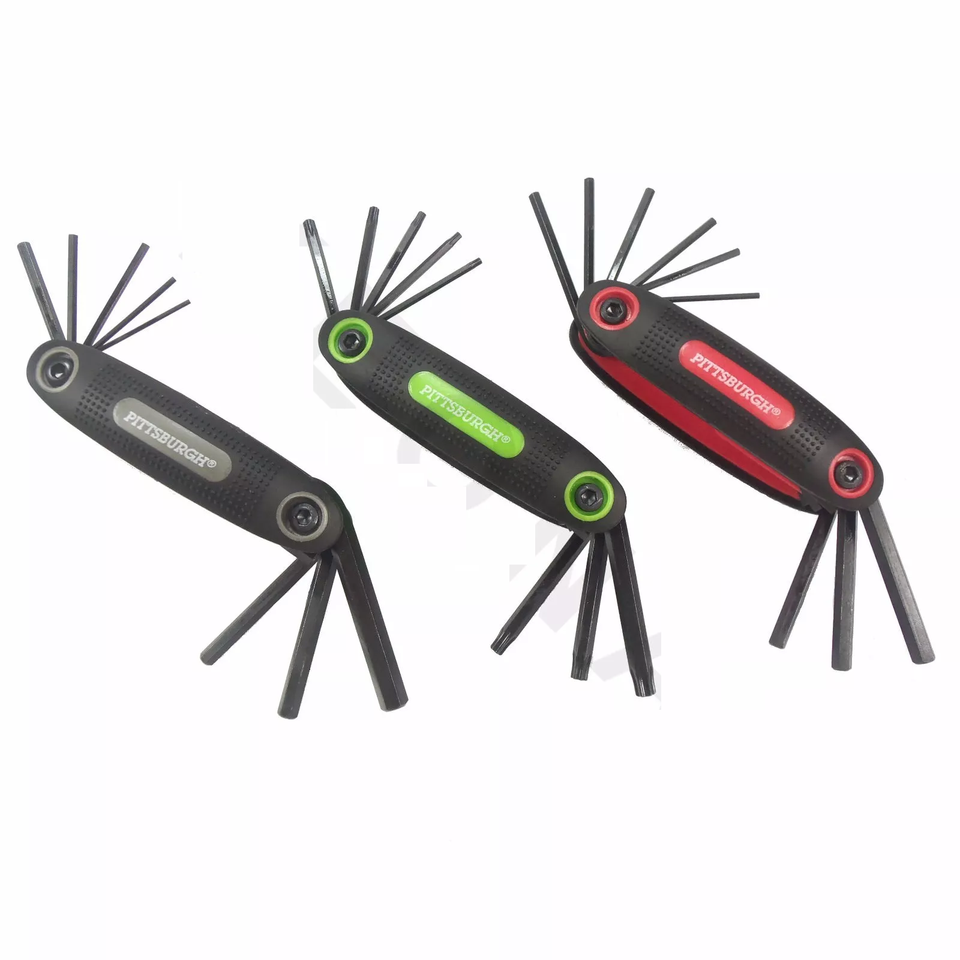 3 Piece Folding Hex Key Set SAE/Metric/Star Compact Multi-Tool Allen ...