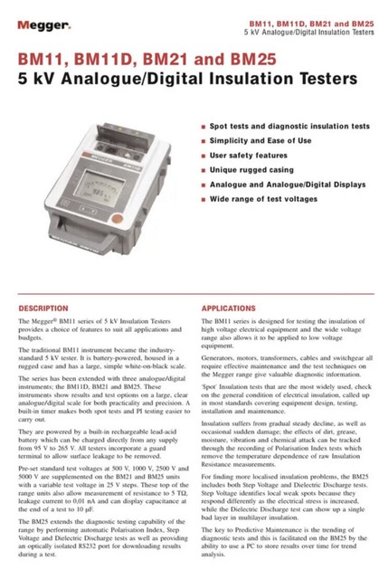 Megger BM25 5 KV Automated Insulation Resistance Tester Bm-25 for sale ...
