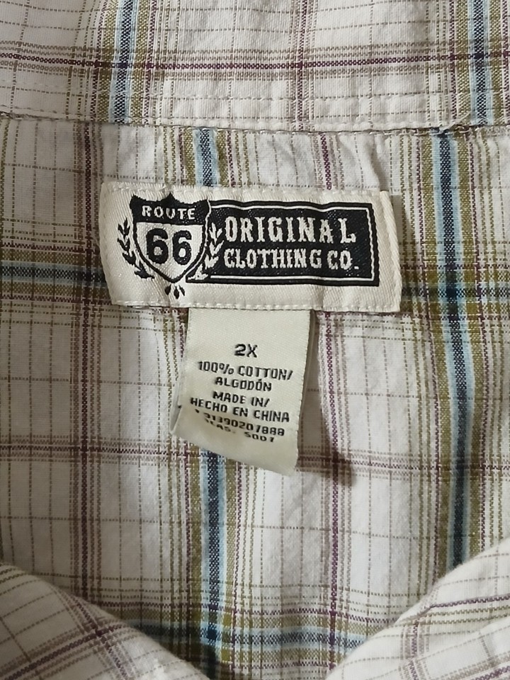 Route 66 Original Clothing Co. Mens Shirt 2X White Green Plaid Long ...