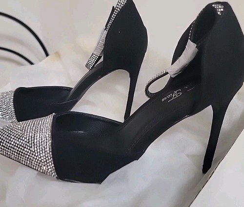 Vigo Fiore Stiletto Heels Shoes Women’s size 7” Black Rhinestones Heel ...