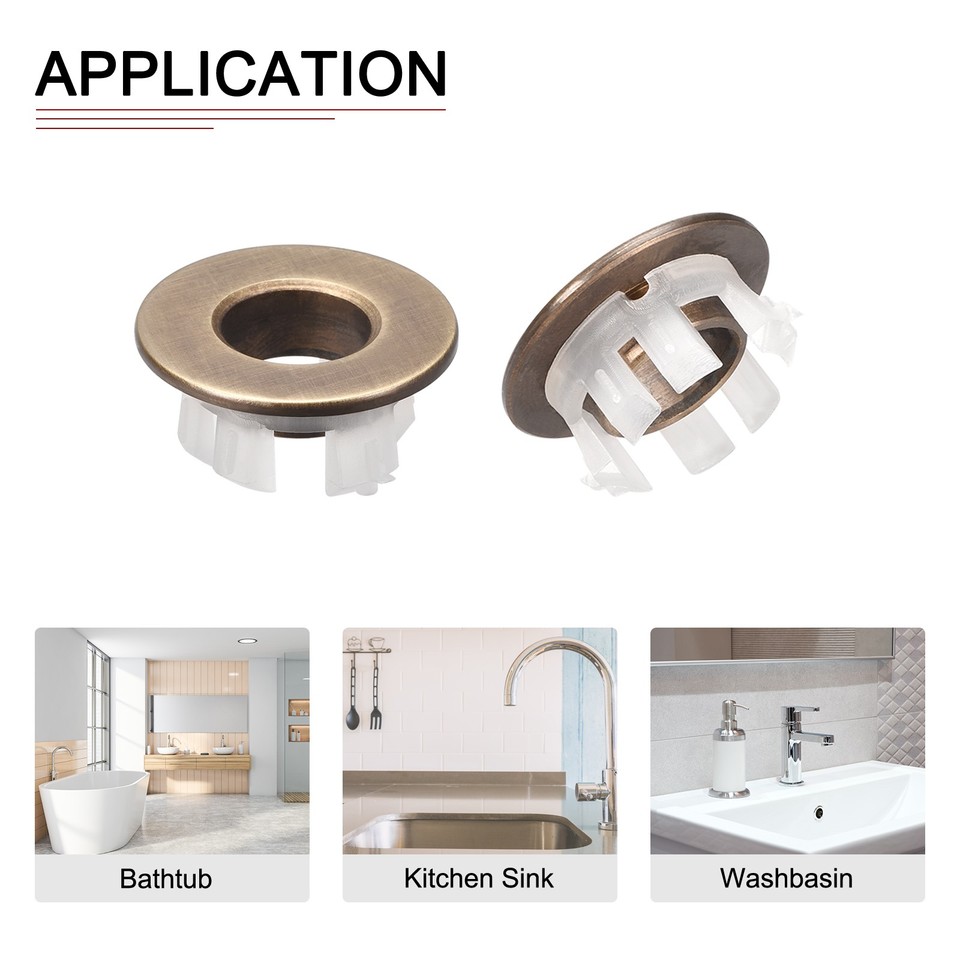2 Pack 30x13.5mm(DxT) Sink Overflow Cover Copper Basin Trim Round Caps ...
