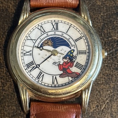 Disney Time Works Mickey Mouse Sorcerer Watch Roman Numerals Moon Phase ...