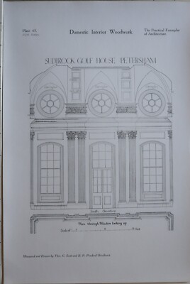 1910 ARCHITECTURE PRINT DOMESTIC WOODWORK SUDBROOK GOLF HOUSE PETERSHAM ...