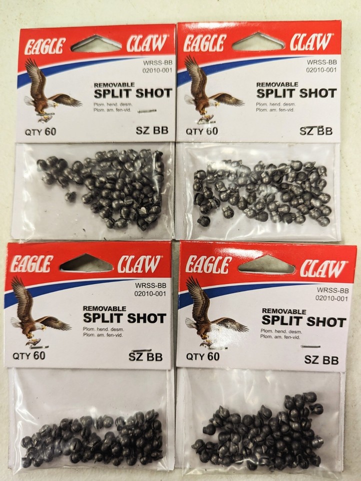 (4 Pack) Eagle Claw Removeable Split Shot, Available Sizes-BB, 2, 4, 5 ...