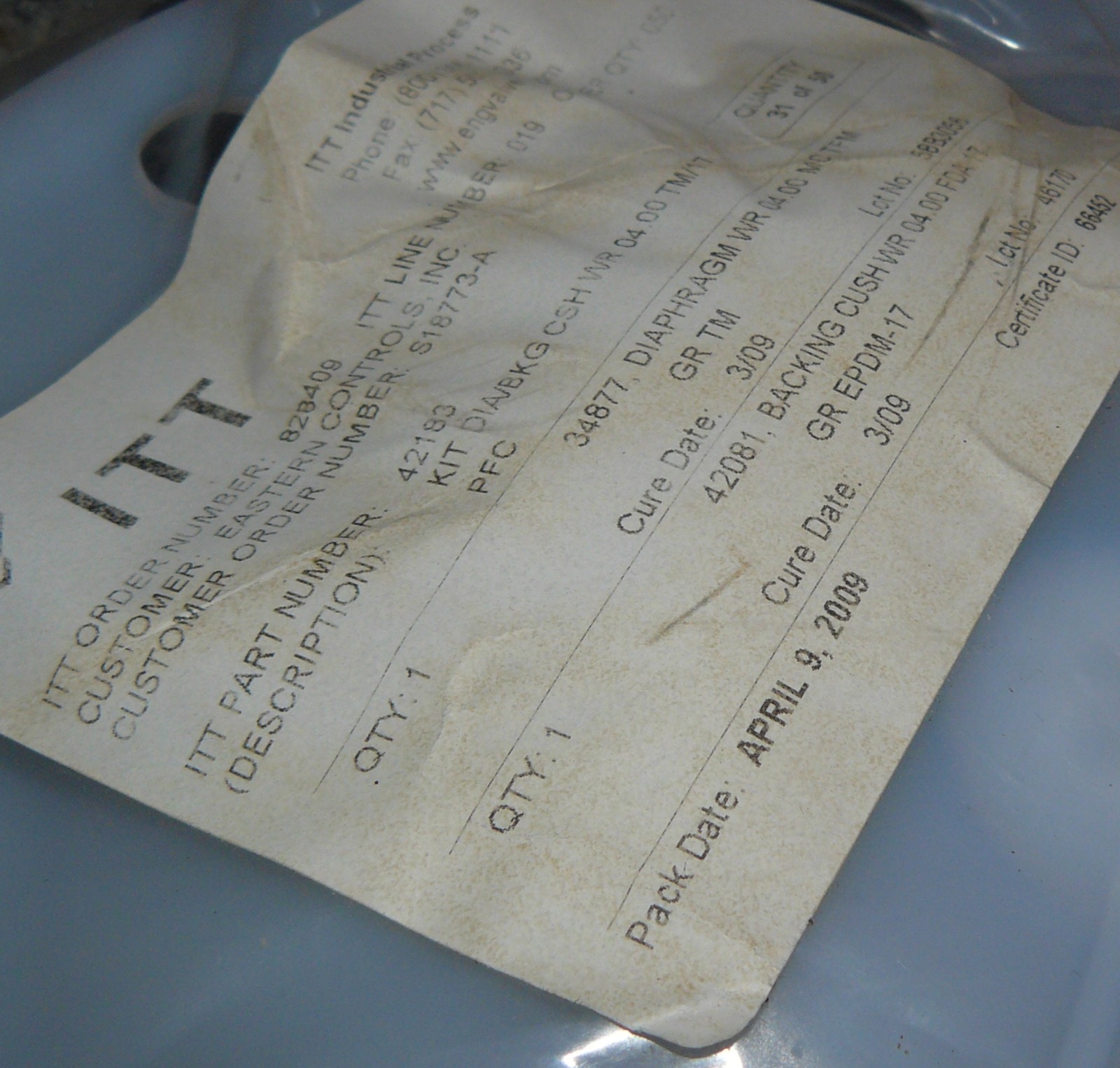 ITT 42183 INDUSTRIAL DIAPHRAGM FOR PURE FLO VALVE TFM EPDM-17 BACKING 4 ...