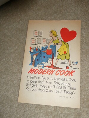 Vintage 1950s Cartoon Color Print Modern Cook Woman in Kitchen 8.5x5.5 ...
