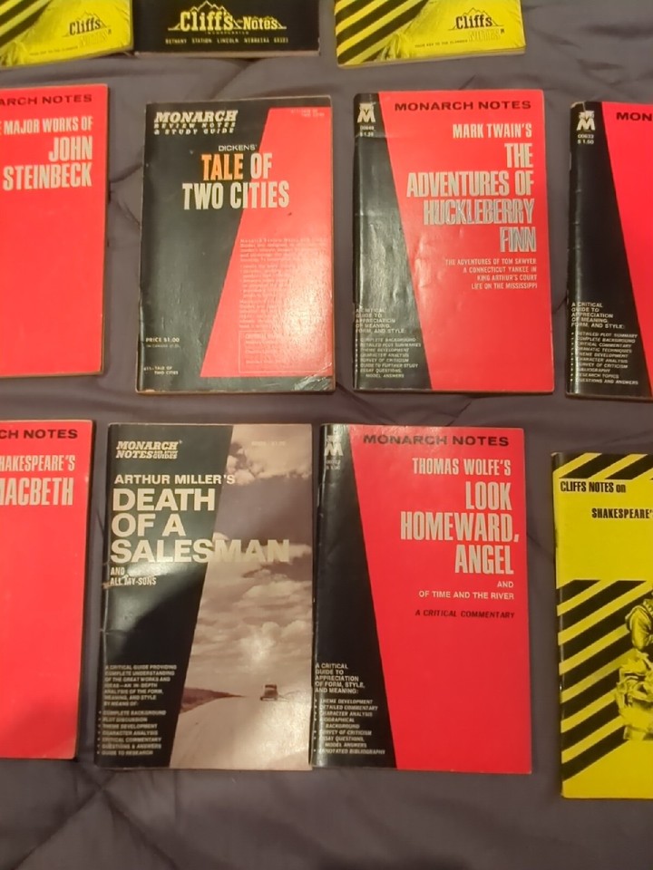 Lot of 13 Cliff's and Monarch Notes Older Issues Various Titles Sturdy ...