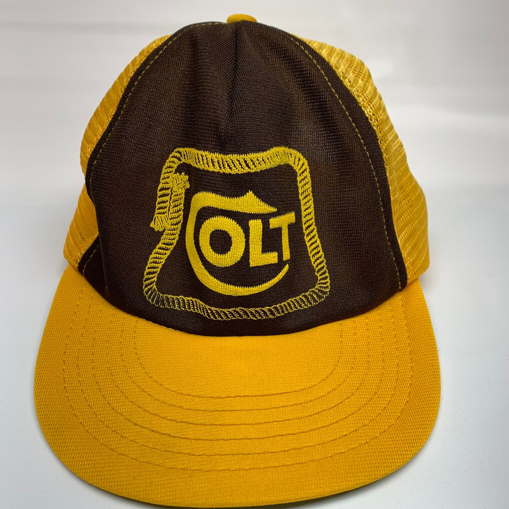 Vintage 70's Colt Firearm Yellow/Brown Snapback Mesh … - Gem