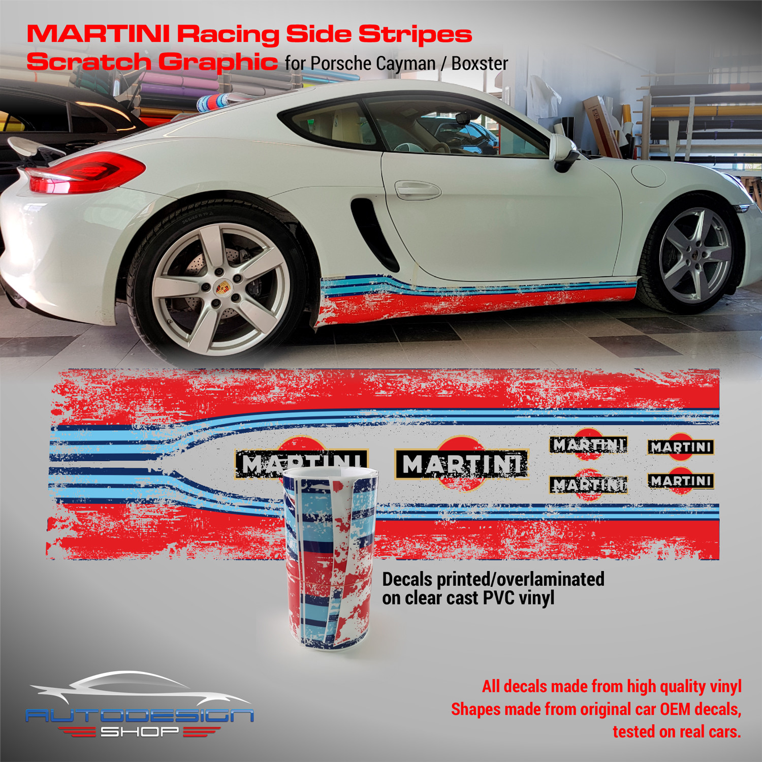 Porsche Cayman / Boxster Martini side stripes Scratch design decals set ...