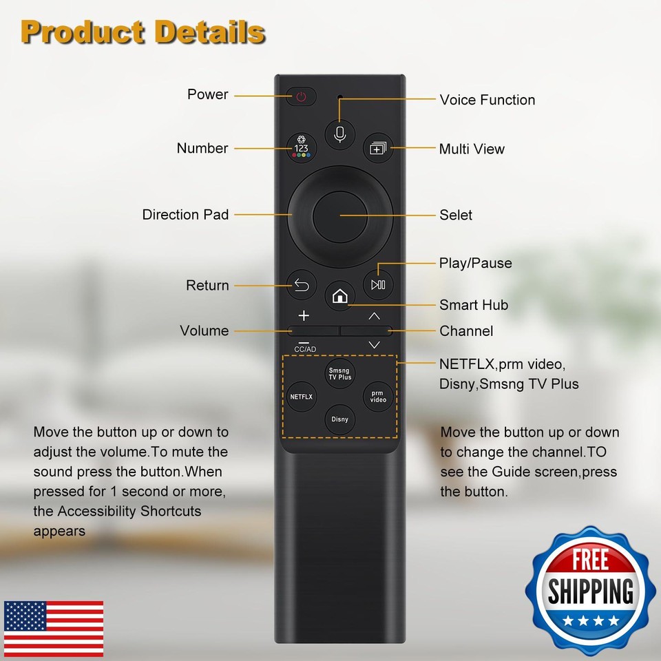 BN59-01385A Replacement Solar Remote Control fit for Samsung Smart TVs ...