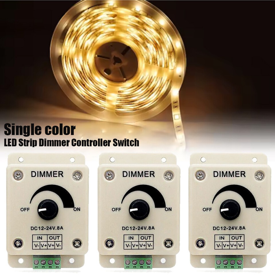 3Pcs Manual Dimmer Switch for LED Strip Light, 12V 8A Mountable with ...