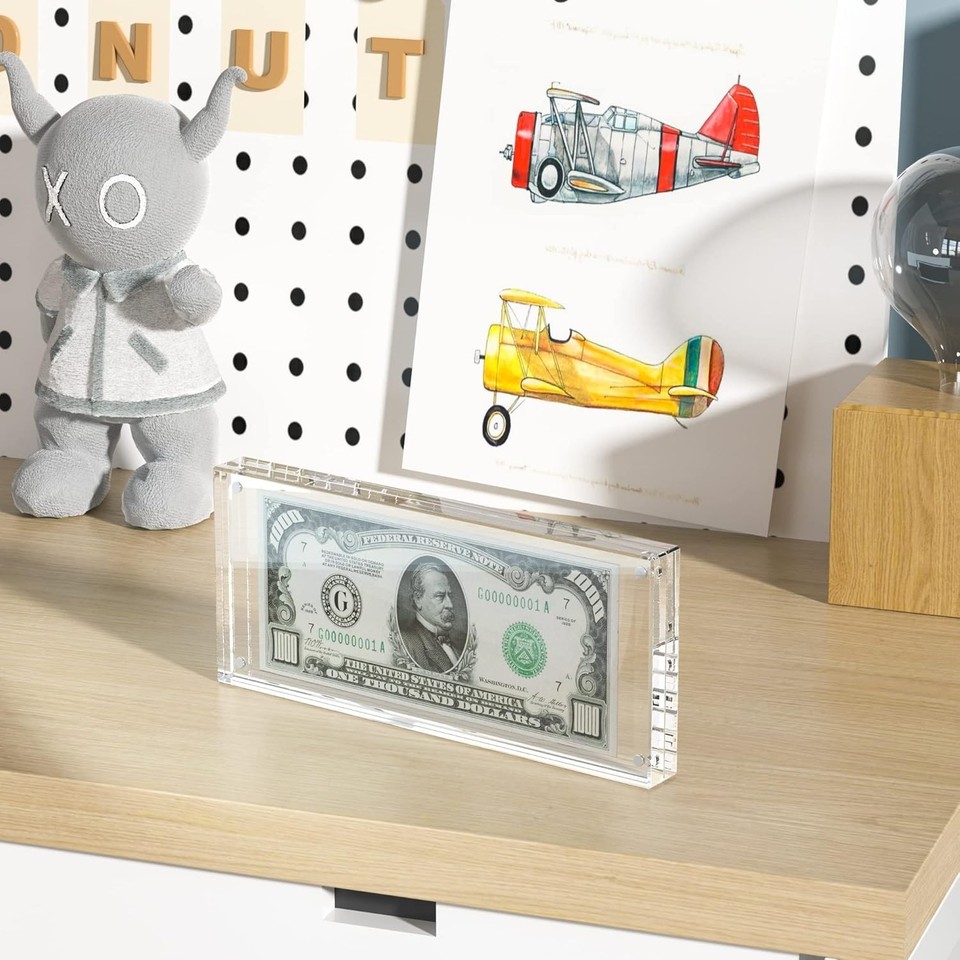 Acrylic Currency Display (4/5” Thick) Self Standing Dollar Bill Holder ...