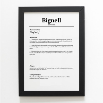 A4 PRINT - Bignell - Funny Humorous Family Surname Definition | eBay UK
