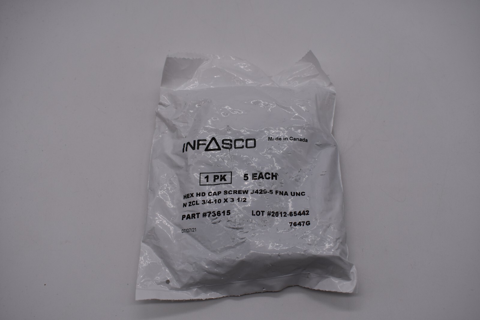 (5-Pk) Infasco Hex Head Cap Screw J429-5 FNA UNC N ZCL 3/4"-10 x 3 1/2 ...