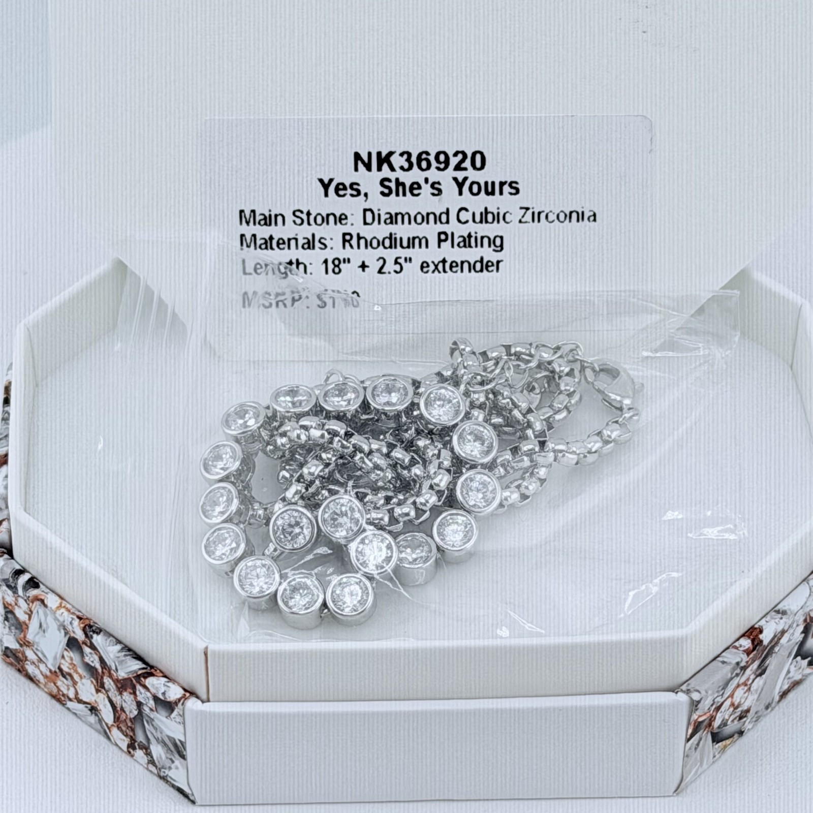 Bomb Party April Tennis Necklace "Yes, She's Yours" Clear CZ on Rhodium ...