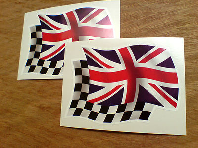 UNION JACK & Chequered Wavy Flag Motorcycle Car Stickers Decals 2 off ...