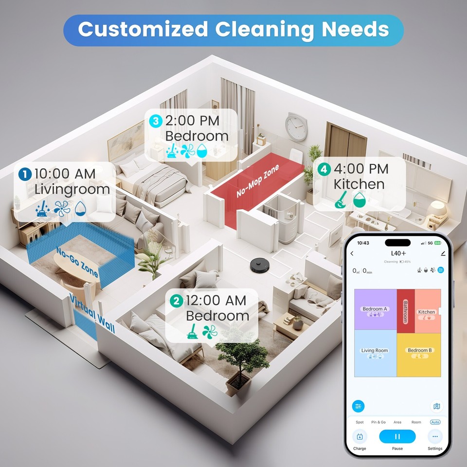 AIRROBO L40+ Self-Emptying Robotic Robot Vacuum and Mop APP/Voice ...