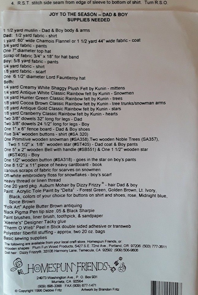 HOMESPUN FRIENDS Pattern 'Joy to the Season Dad, boy & lamp' 1996 | eBay