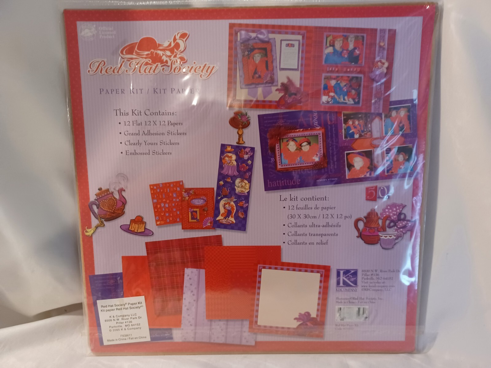 Red Hat Society Scrapbook 12 Sheets Paper Kit Embossed Stickers Grand ...