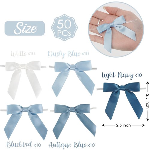 5 Colors Dusty Blue Ribbon Bows 2.5" Satin Twist Tie Bows for Gift ...