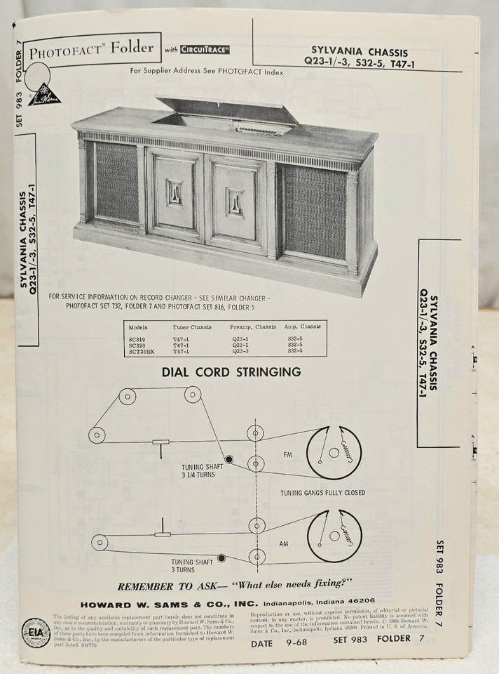 SYLVANIA CHASSIS Q23-1/-3, 532-5, T47-1 Stereo Sams 1968 Schematic ...