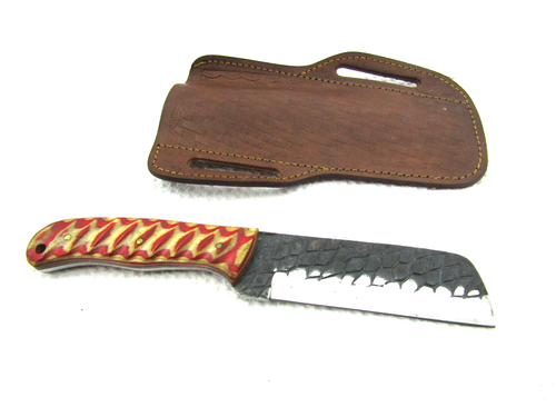 Damascus Bull Cutter Dragon Scale Fixed Blade Knife w/ Cross Draw ...