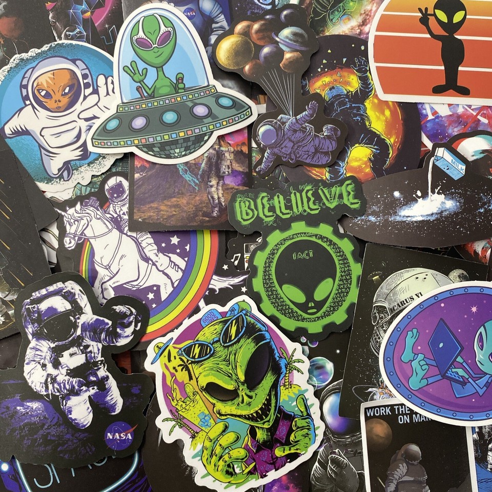 50pc Random Funny NASA Alien Spacecraft Wall Phone Decal Science ...