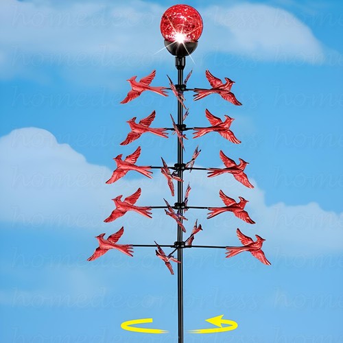 Solar LED 5 Tier Red Cardinal Kinetic Wind Spinner Garden Stake Yard ...