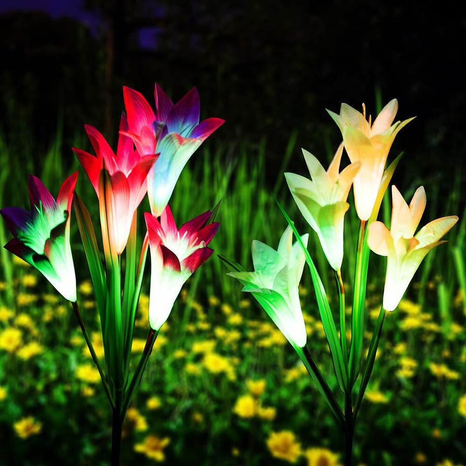 Solar Blossom Flowers LED Lights For Garden Patio Backyard Stake Lamp ...
