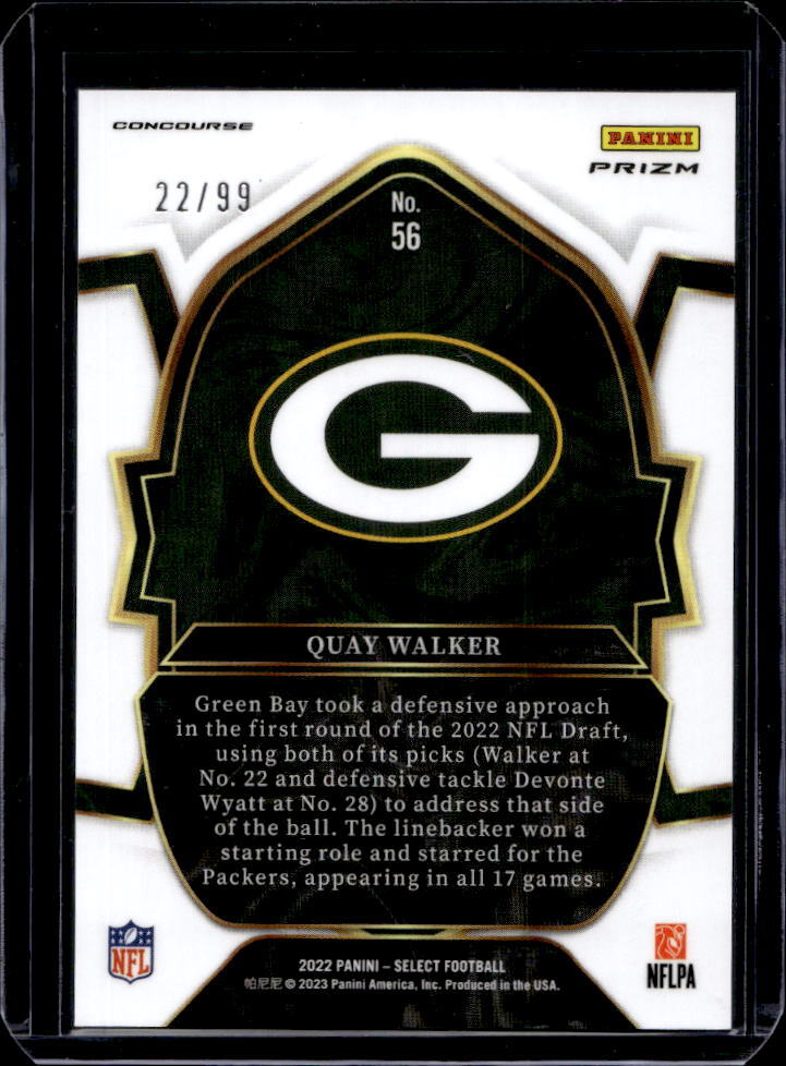 2022 Select Quay Walker Concourse Red Prizm Rookie RC #22/99 Packers | eBay