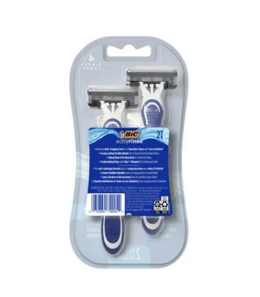 LOT OF 2 BIC Easy Rinse Anti-Clogging Razors 2 Count 4 Blades Aloe ...