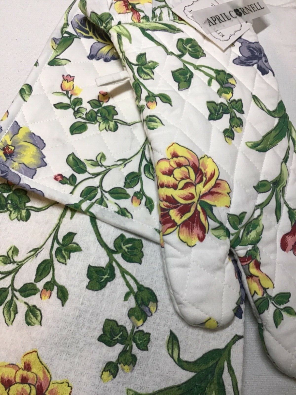 APRIL CORNELL KITCHEN TOWELS POT HOLDER OVEN MITT IRIS ECRU FLORAL ...