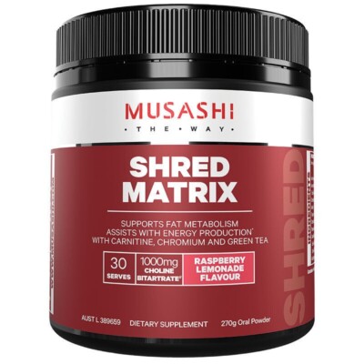 New MUSASHI Shred Matrix 270g Raspberry Lemonade Flavour 30 Serves ...